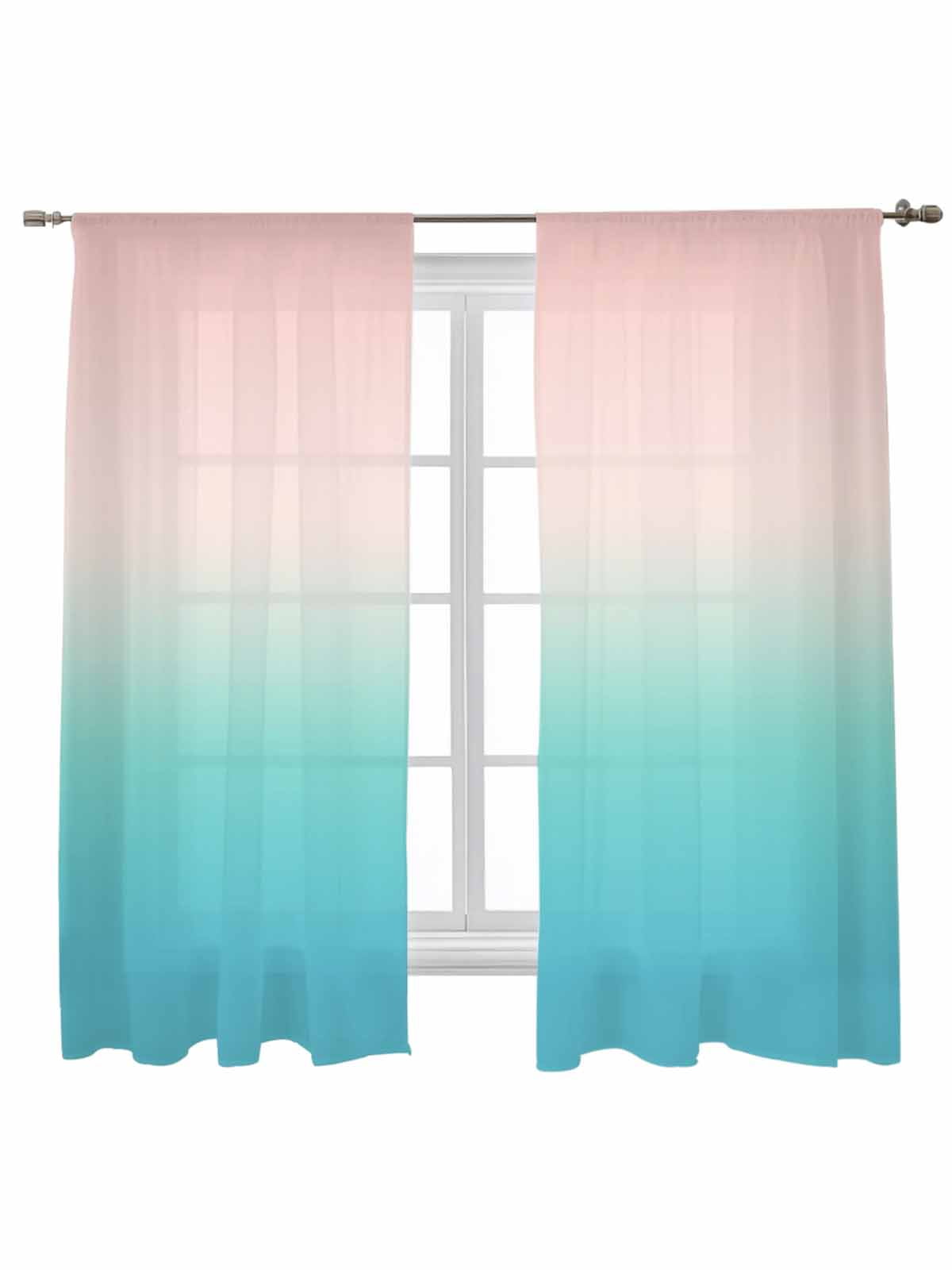 Pink Cyan Sheer Curtains 2 Panels Set Gradient Abstract Ombre Art ...