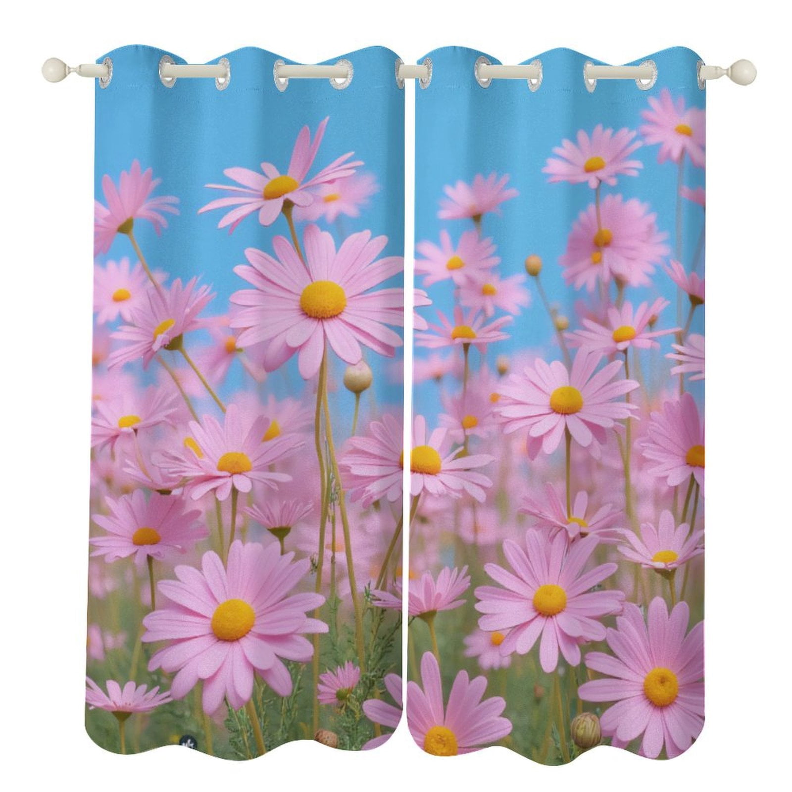 Pink Daisies in Bloom 2 Panels 3D Printing Pattern Curtain for Bedroom ...