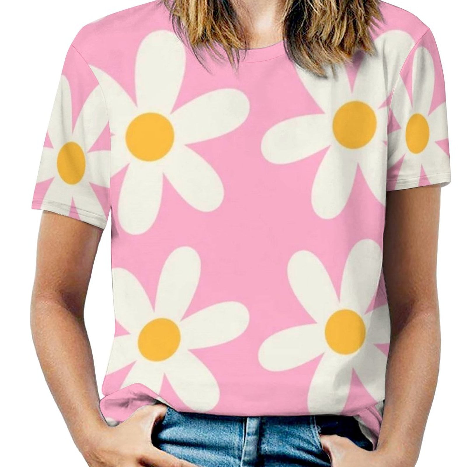 Pink Daisy Design New Fashion Zip Off Shoulder Top Short-Sleeve Women ...
