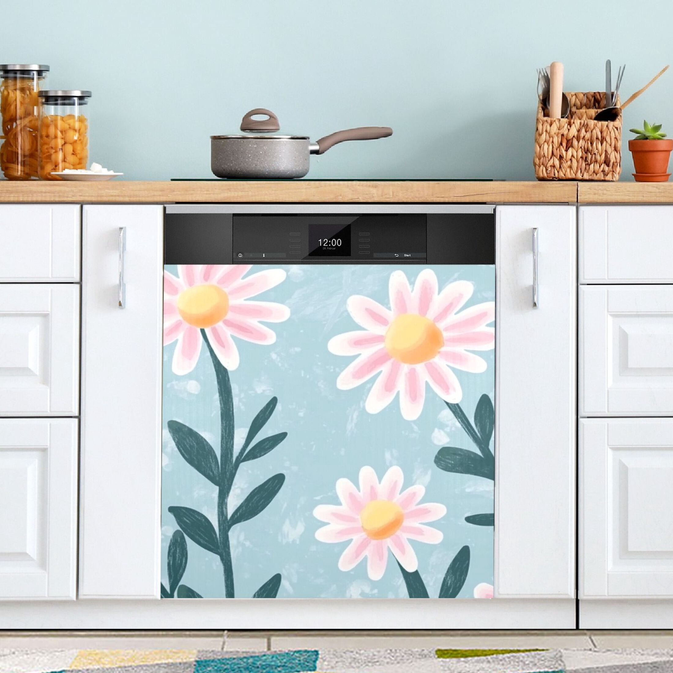 Pink Daisy Flat Illustration Dishwasher Magnet Cover Reuseable ...