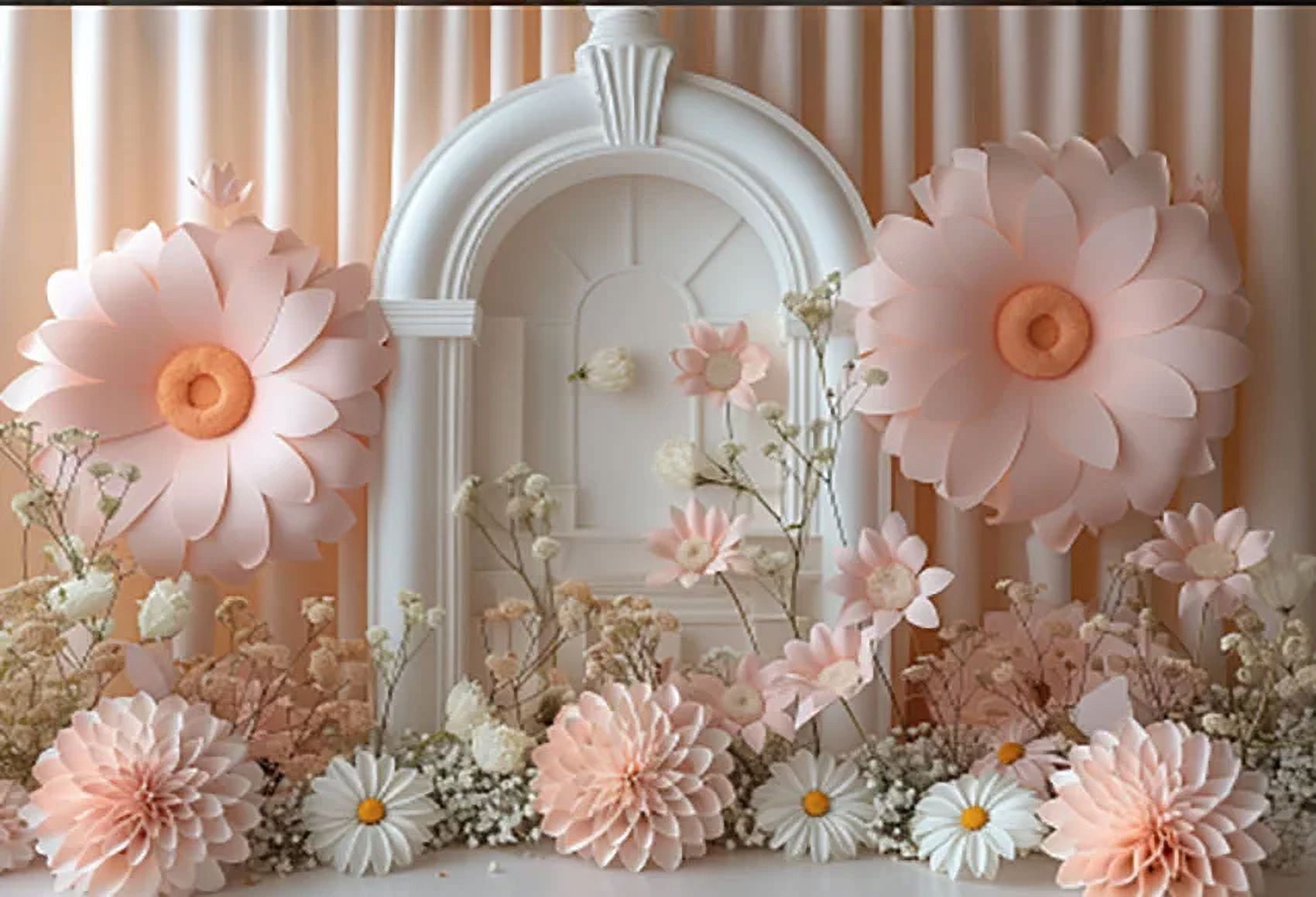 Pink Daisy Floral Balloons Arch Kids Birthday Cake Smash Portrait r ...