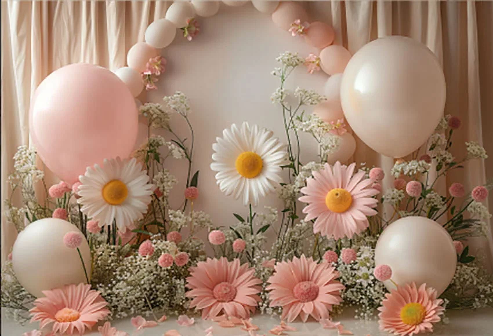 Pink Daisy Floral Balloons Arch Kids Birthday Cake Smash Portrait r ...