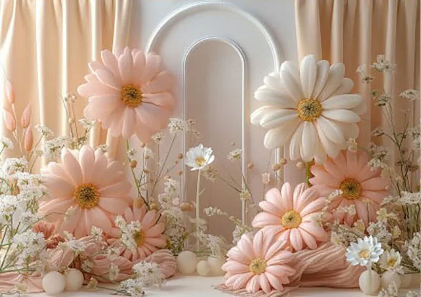 Pink Daisy Floral Balloons Arch Kids Birthday Cake Smash Portrait r ...