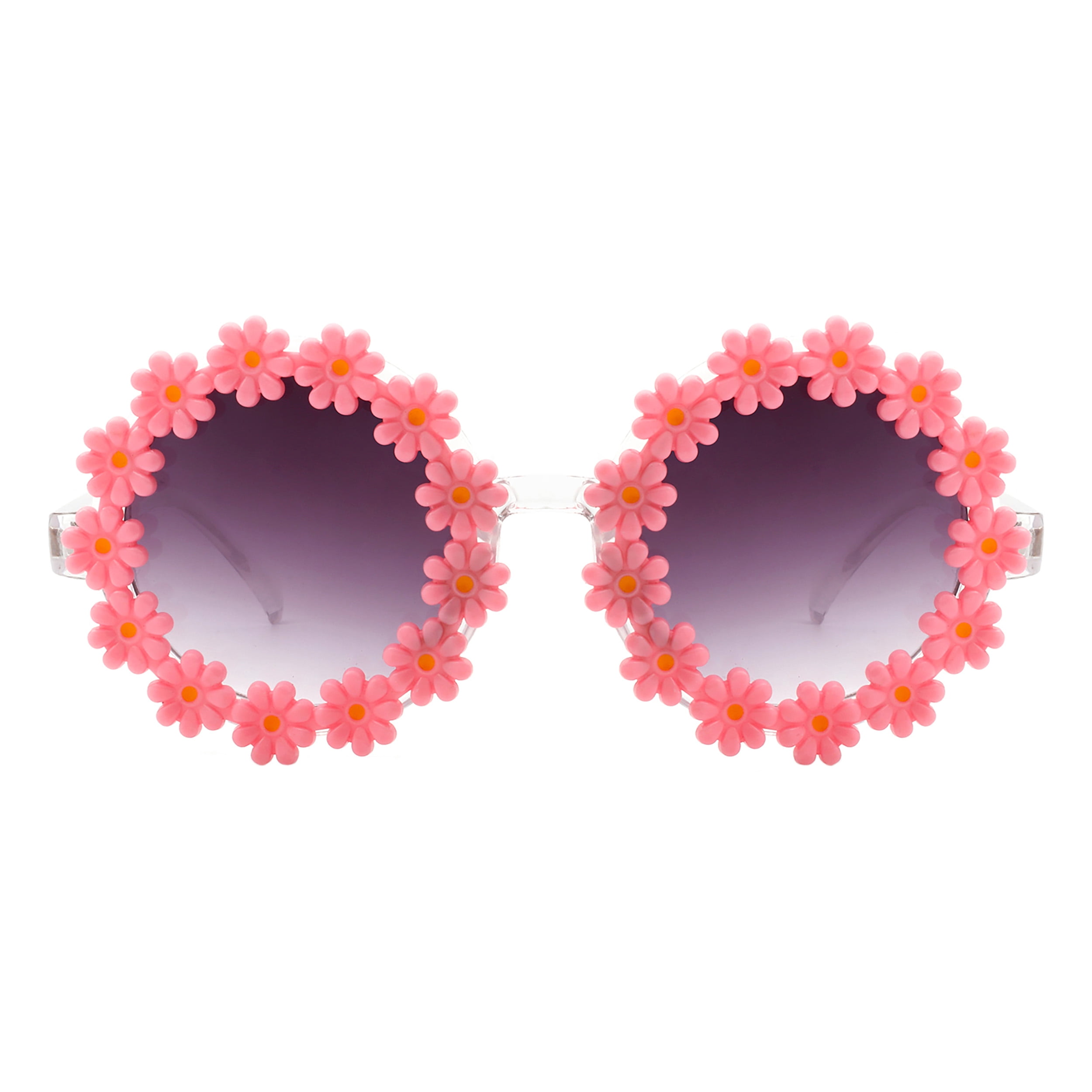 Pink Daisy Flower Sunglasses Round Oversized Festival Floral Shades UV ...