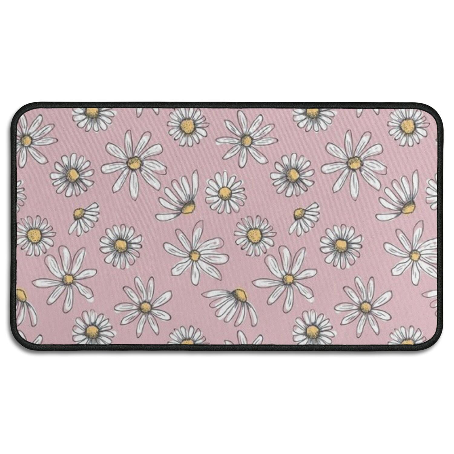 Pink Daisy Flower Yellow Centers Pattern Door Rugs,Washable Non Slip ...