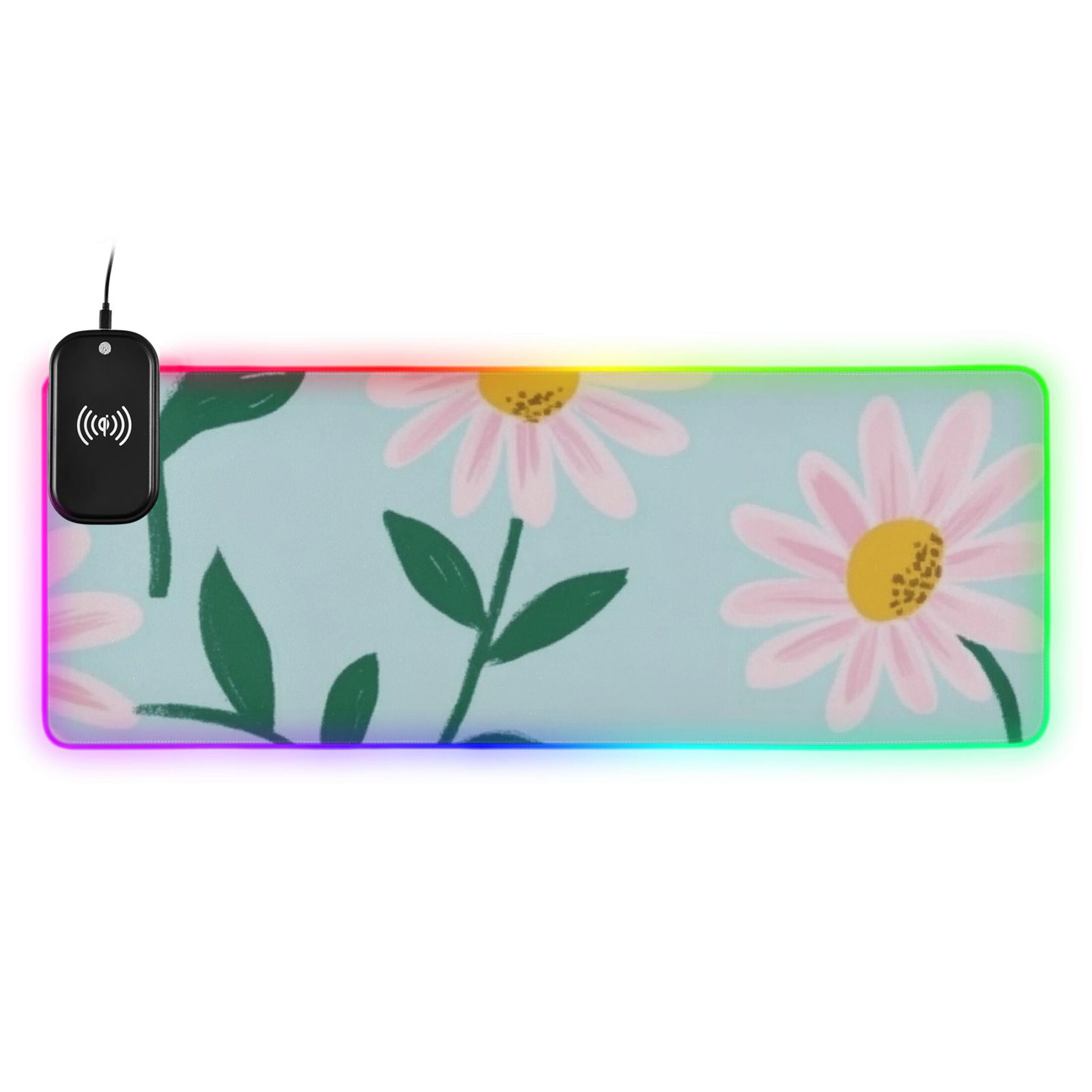 Pink Daisy Illustration Drawing Wireless Charging RGB Gaming Mouse Pad ...