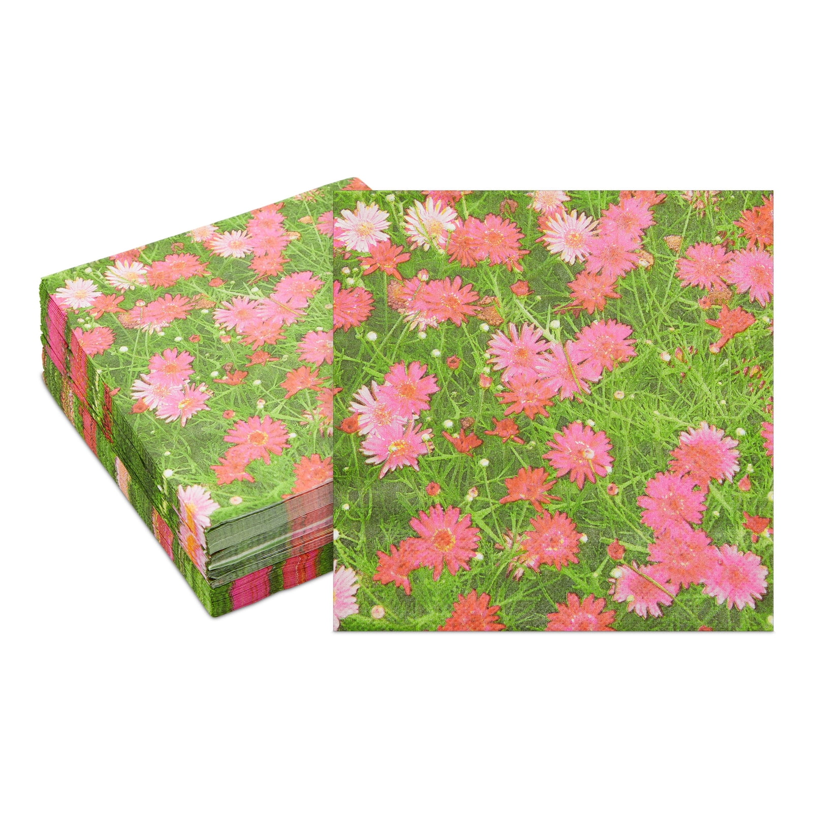 Pink Daisy Paper Napkins for Birthday Party Decorations (6.5 x 6.5 In ...