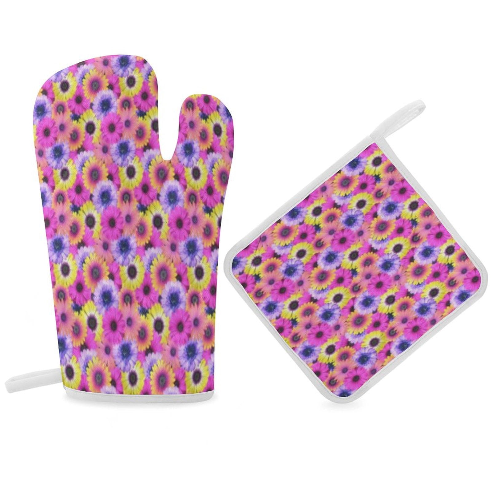 Pink Daisy Print Oven Gloves And Pots Stand Set Oven Gloves And Pot ...