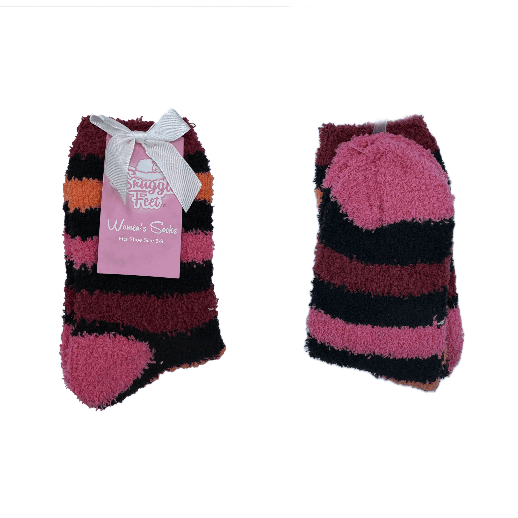 Pink Dark Red Black Orange Stripes Warm Fuzzy Snuggle Socks, Shoe Size ...