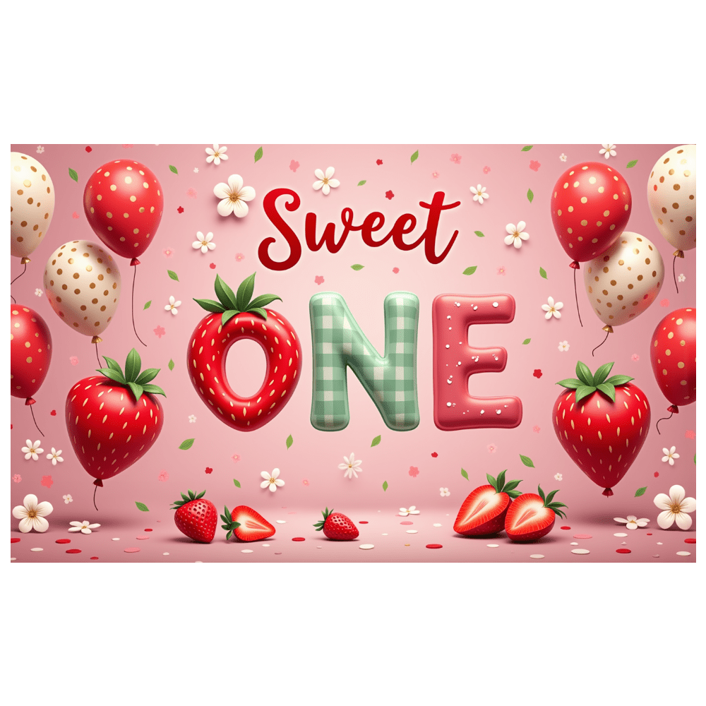 Pink Design First Birthday Banner Strawberry Theme Party Decoration ...