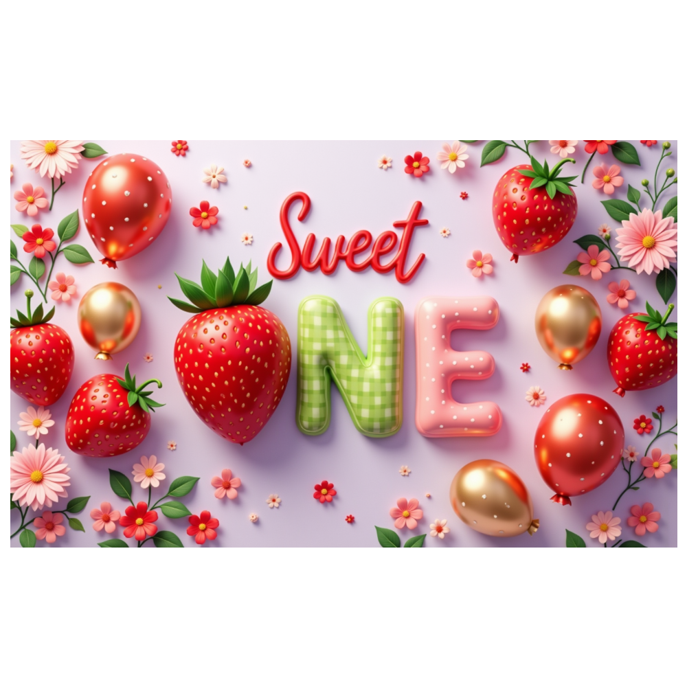 Pink Design First Birthday Banner Strawberry Theme Party Decoration ...