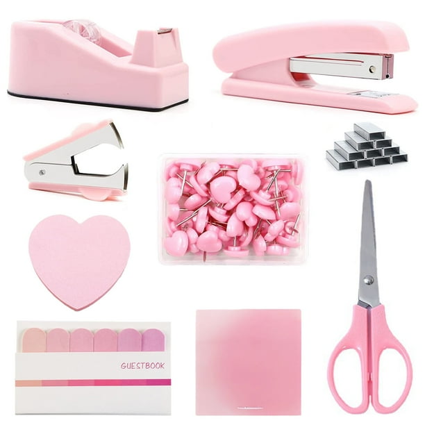 Pink Desk Accessories, Pink Office Supplies with Stapler, Tape ...