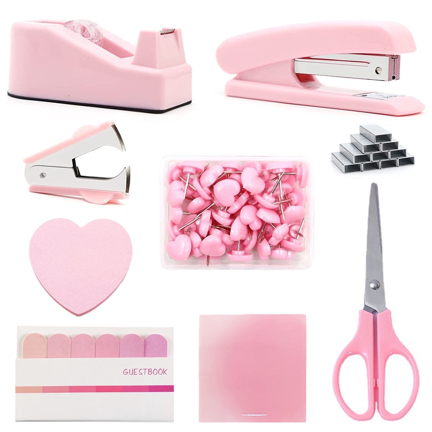 Sytle-Carry Pink Office Supplies Set with Stapler Tape Dispenser ...