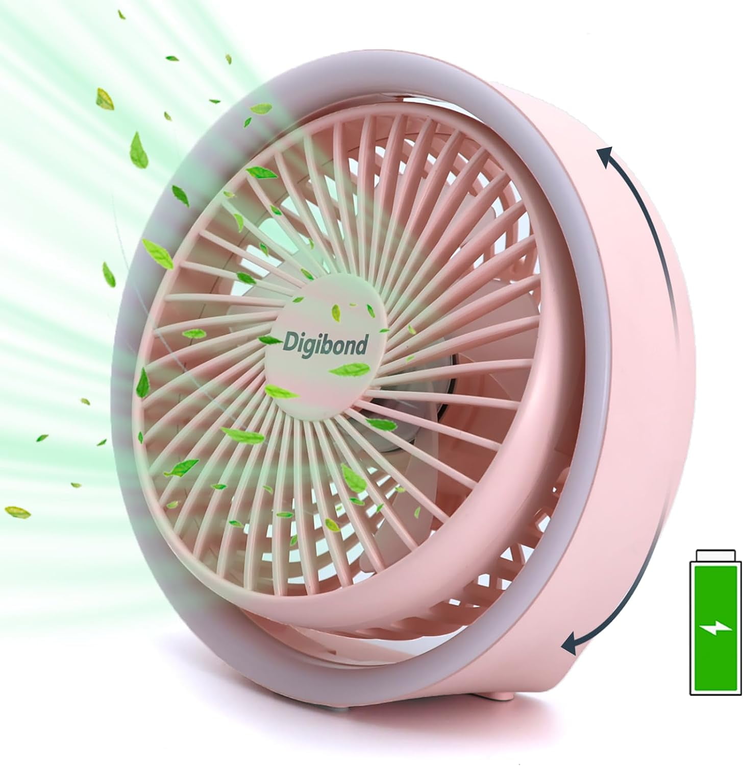 Pink Desk Fan, Small Quiet with Ambient Light/Hook Portable USB Fan 5 ...