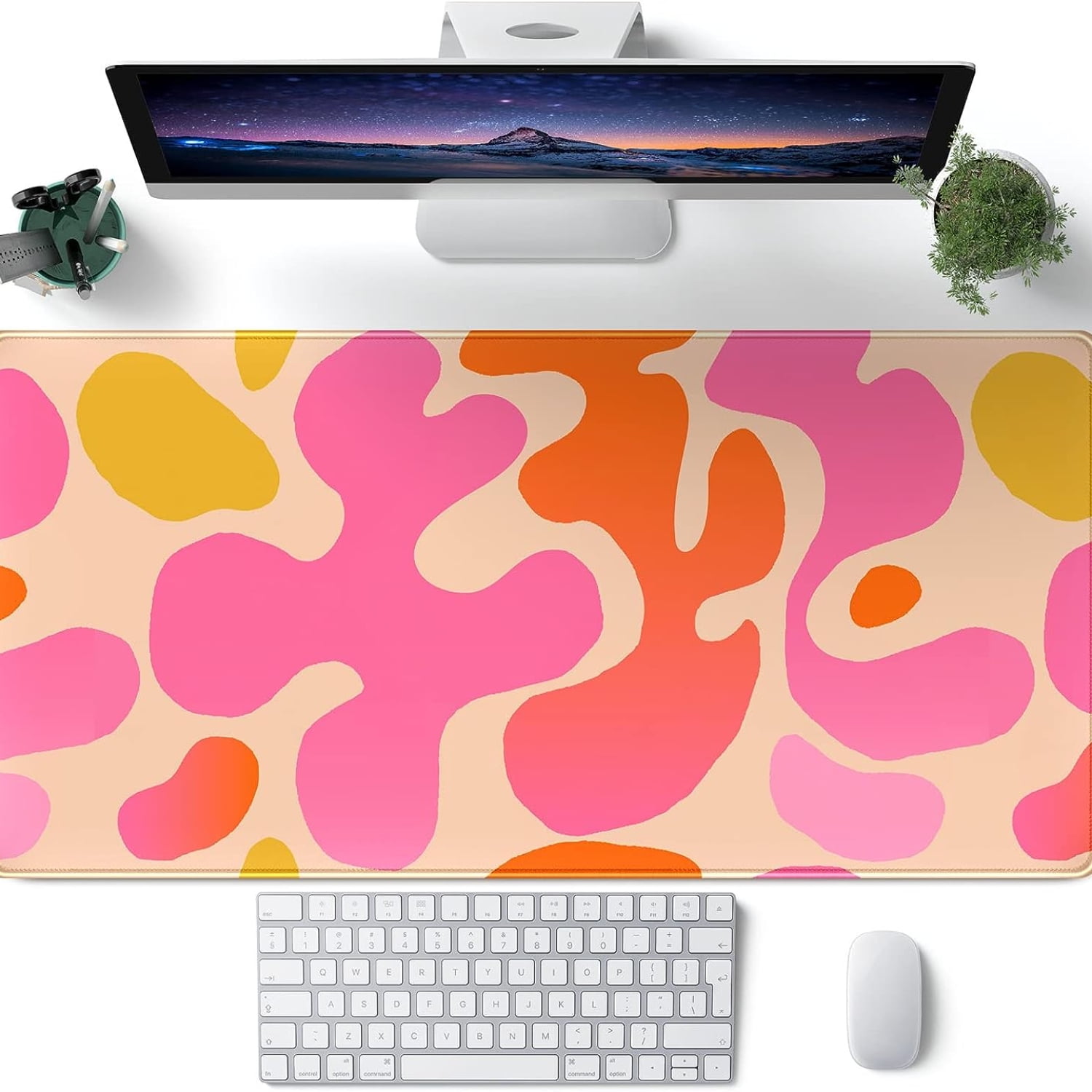 Pink Desk Mat Modern Abstract Large Mouse Pad XXL Cute Pink Desk Pad ...
