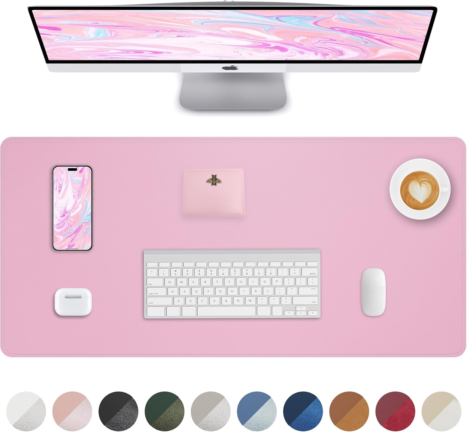 Pink Desk Mat, PU Leather Desk pad Large Mouse Pad, Non-Slip Desk Pad ...