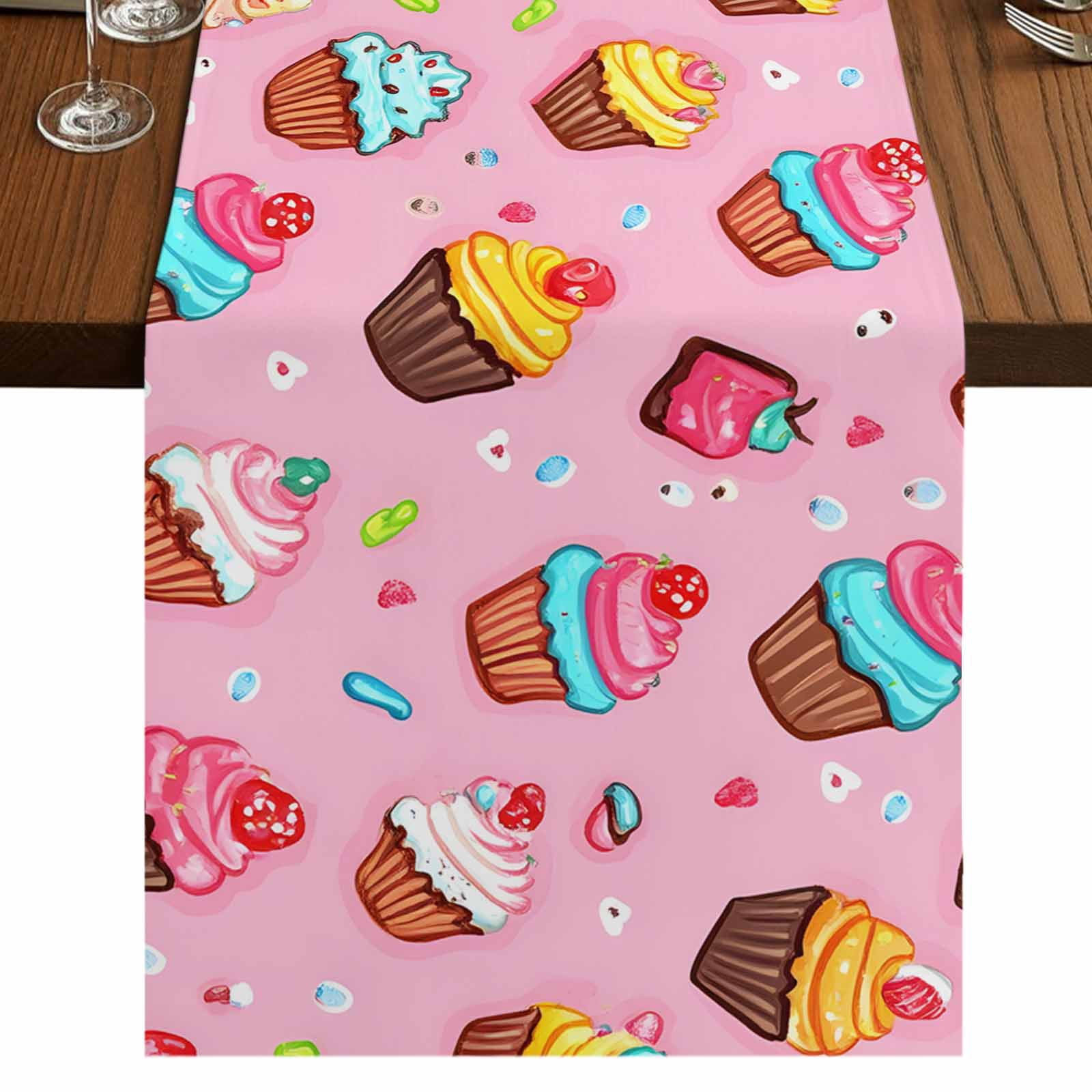 Pink Dessert 120 Inch Table Runner, Modern Art Cute Farmhouse Dresser ...