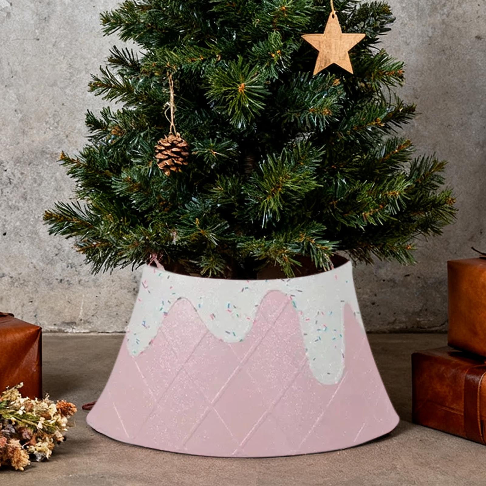 Pink Dessert Ice Cream Cone Christmas Tree Collar, Sparkling Holiday ...