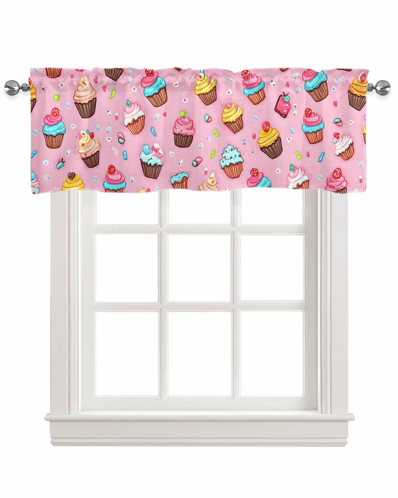 Pink Dessert Kitchen Valances for Windows Farmhouse Linen Window ...