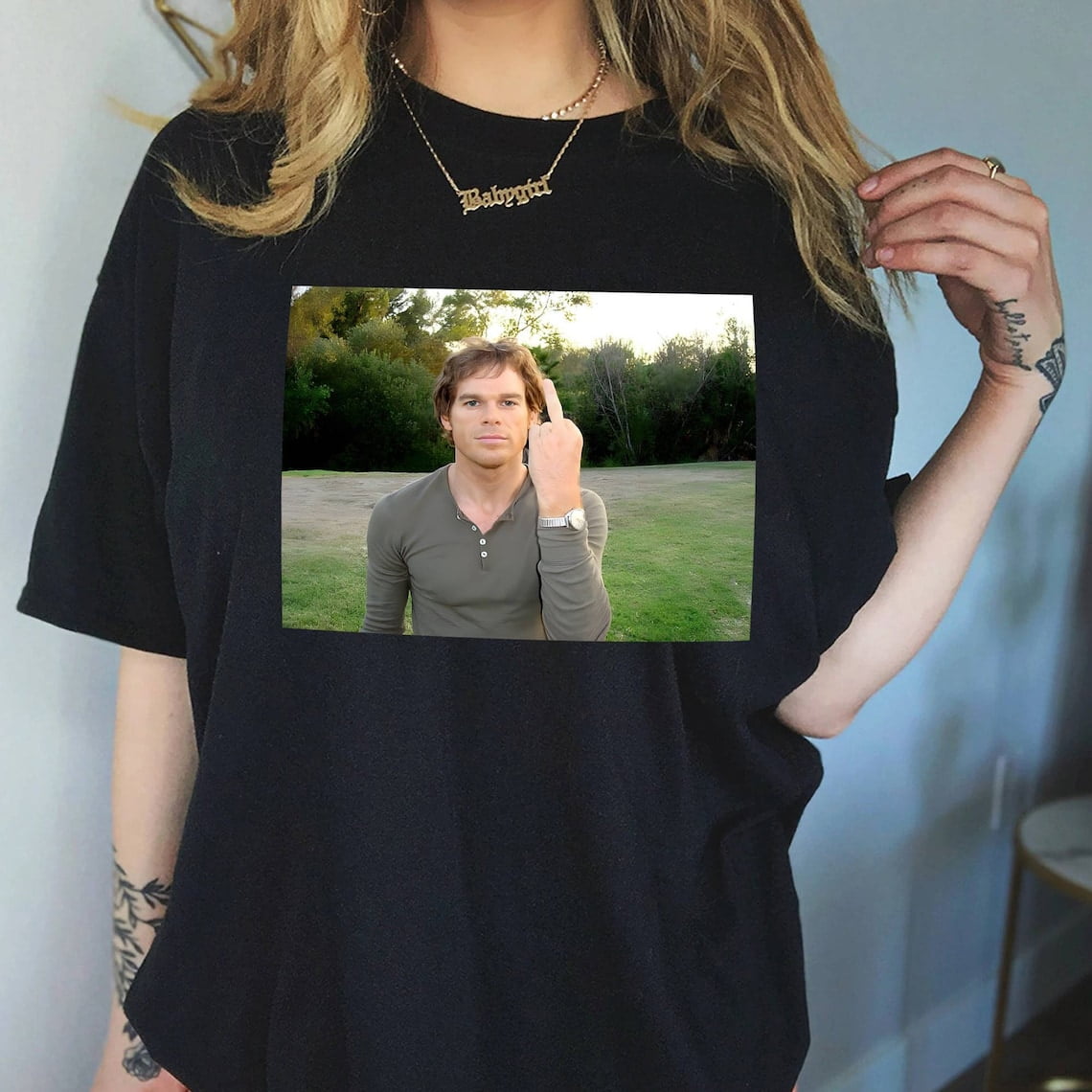 Pink Dexter Finger T-Shirt, Funny Meme Dexter Morgan Shirt,Black color ...