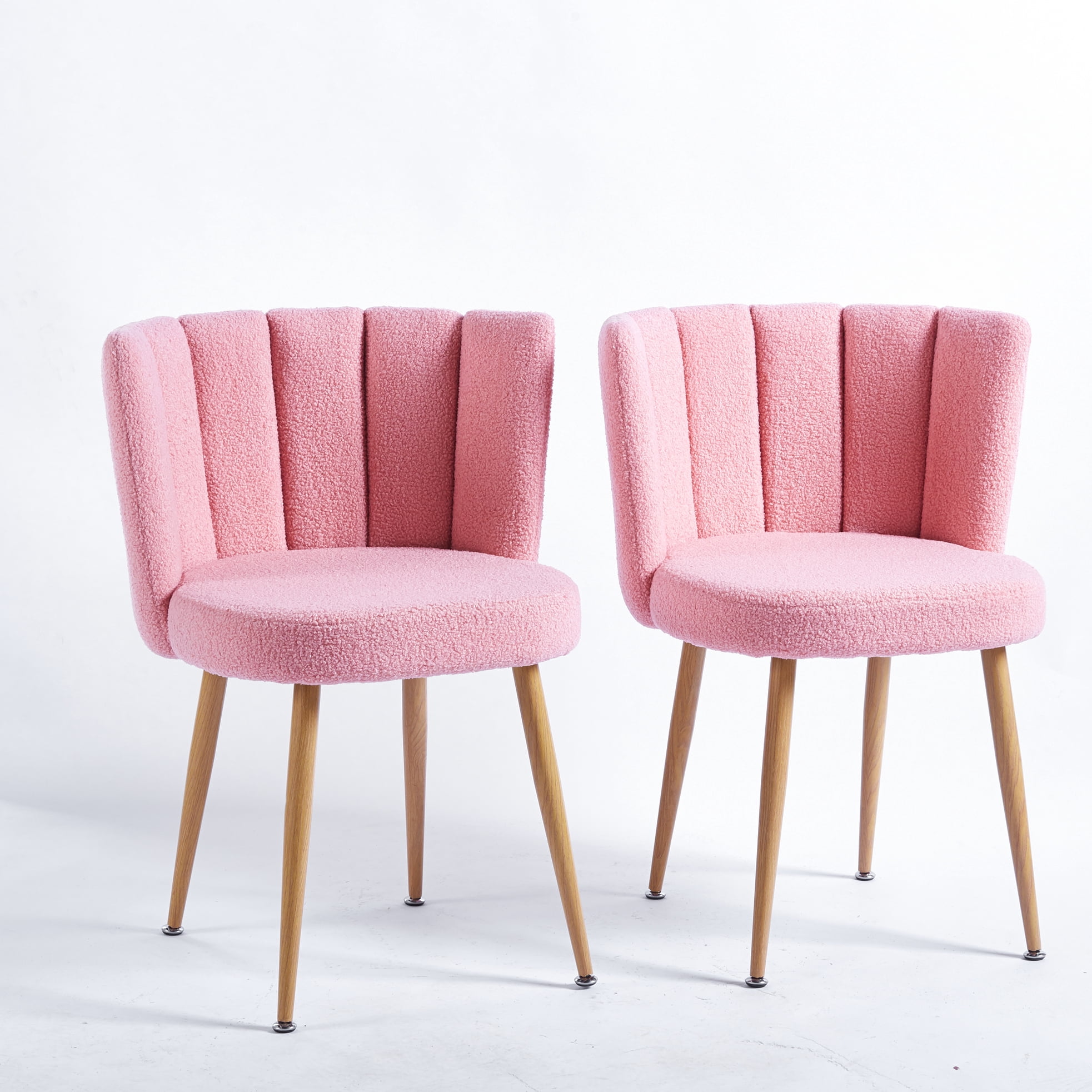 Pink Dining Chairs (pair): Breathable Short Fur, Legs With Wood Color ...