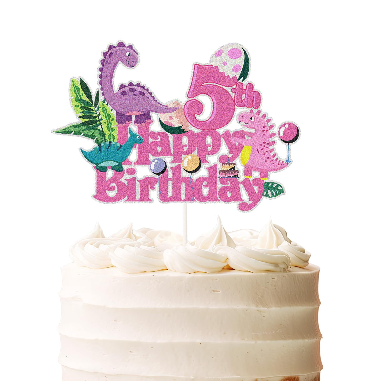 Pink Dinosaur Happy FEV6 5th Birthday Cake Topper, Royal Princess Five ...