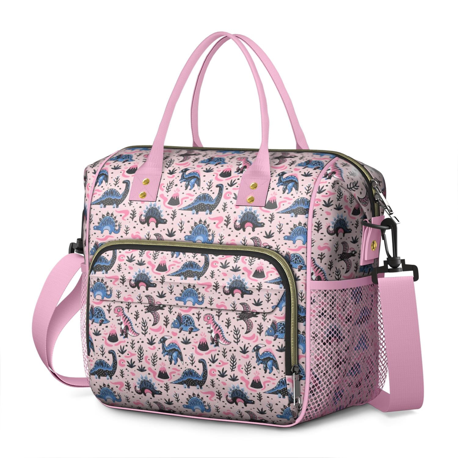 Pink Dinosaurs Plants Pattern Womens Lunch Box for Work,Insulated Large ...