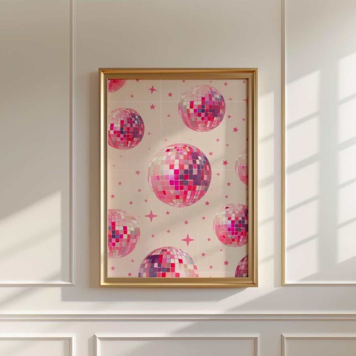 Pink Disco Ball Poster, Groovy Preppy Wall Art With Stars, Girly Dorm ...
