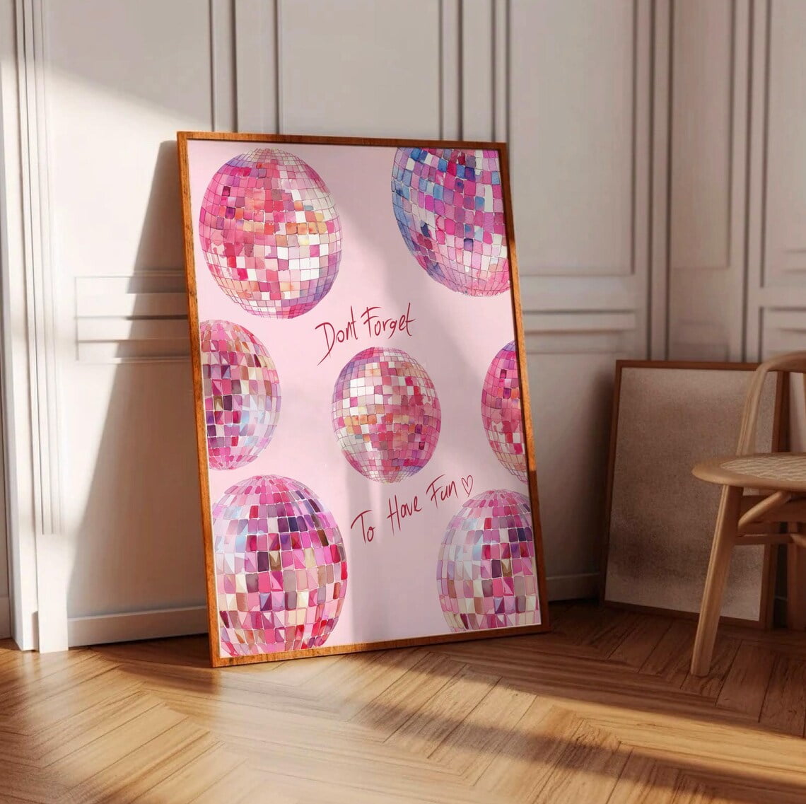 Pink Disco Ball Print, Preppy Trendy Aesthetic Wall Art, Watercolor ...