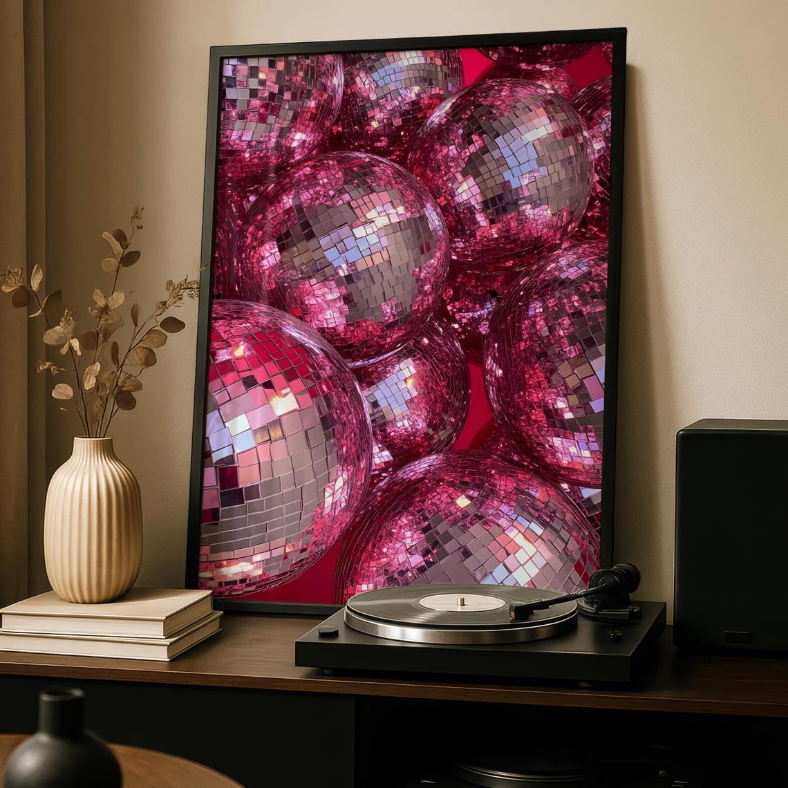 Pink Disco Balls, Retro Decor, Disco Poster, Funky Posters, 24x36 ...