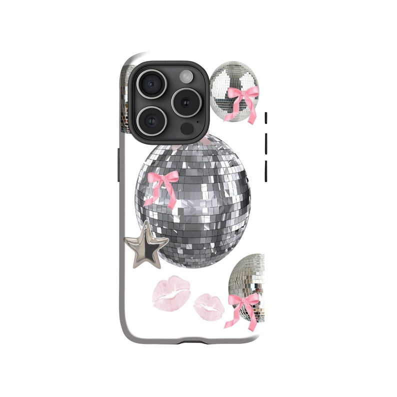 Pink Disco Mirror Ball Hard Phone Case, retro party glam sparkle ...