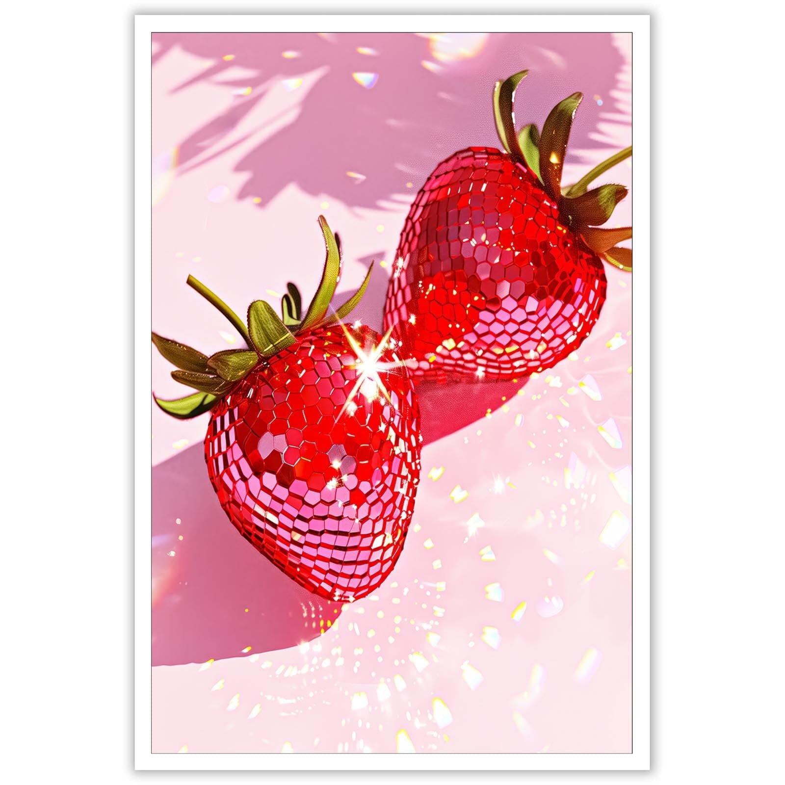 Pink Disco Strawberries Wall Art Poste Preppy Disco Ball Poster Glam ...