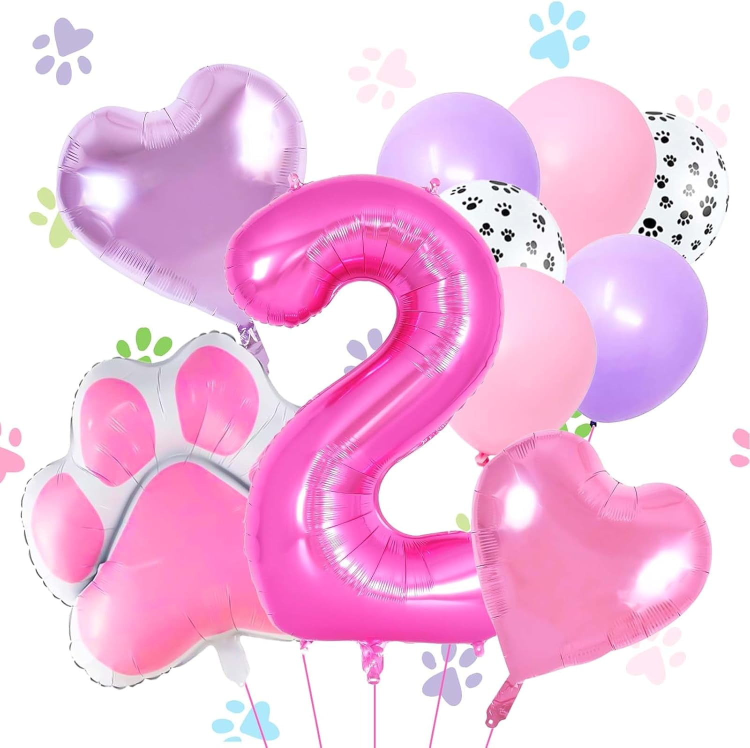 Pink Dog Birthday Balloons, Paw Print Balloons, Two Sweet Birthday ...