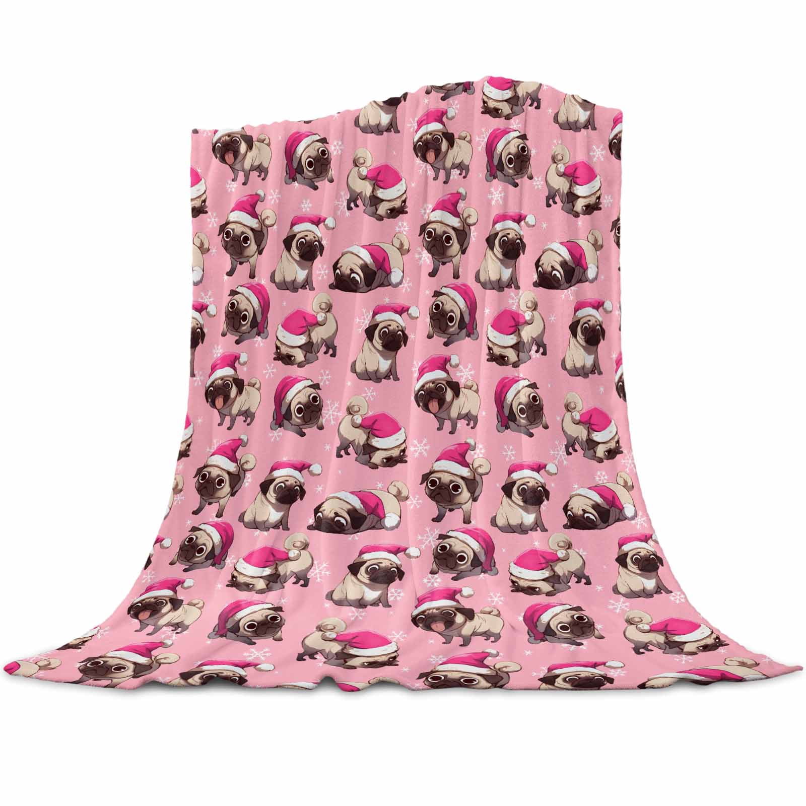 Pink Dog Christmas Fleece Blankets for Couch, Xmas Snowflake Throw ...