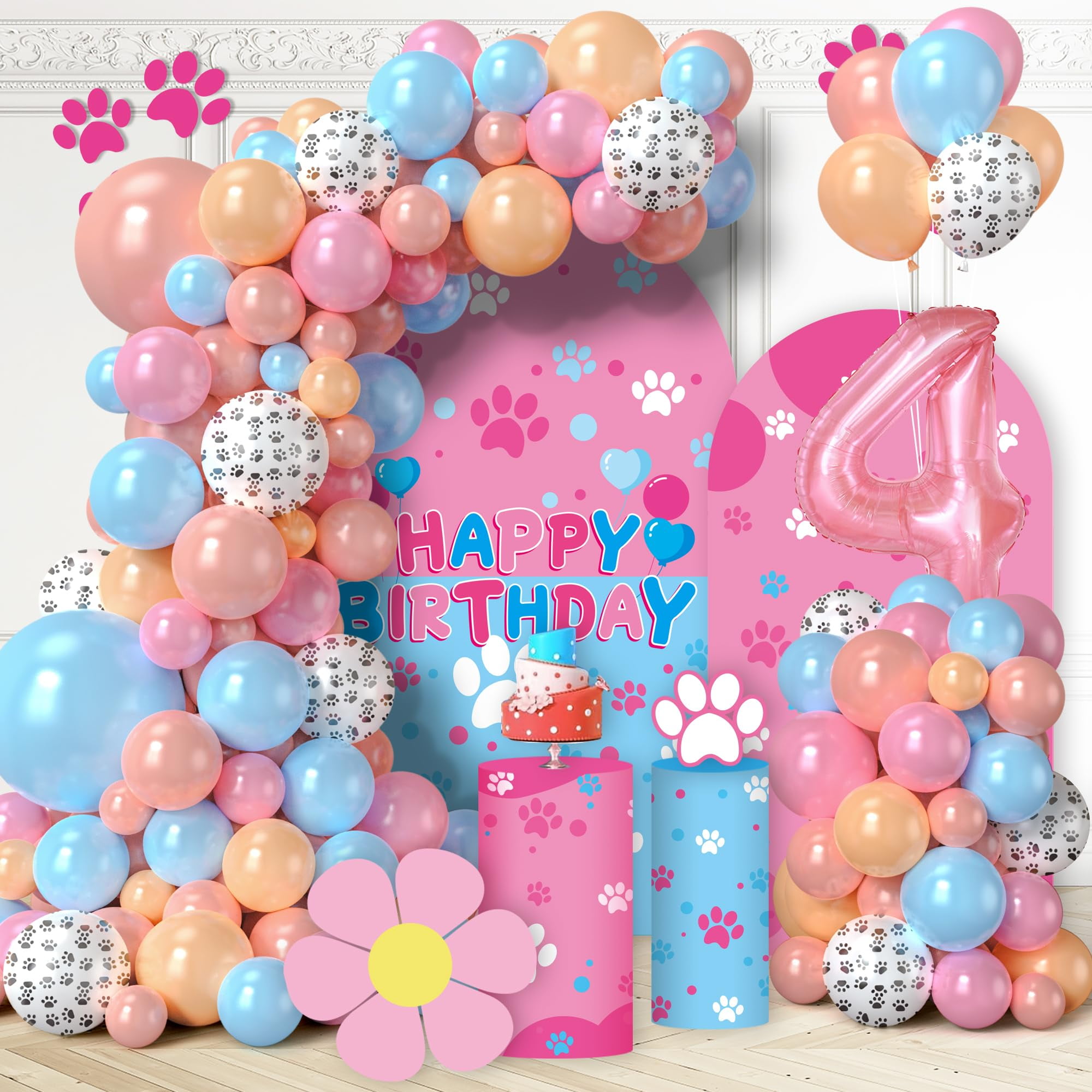 Pink Dog Paw Balloon IFF17 Arch Garland Kit, Kids 4th Birthday Party Decorations, with Paw Print ...