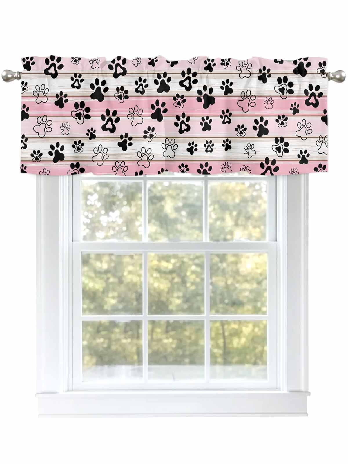 Pink Dog Paws Theme Valances for Windows, Rod Pocket Kitchen Valance ...