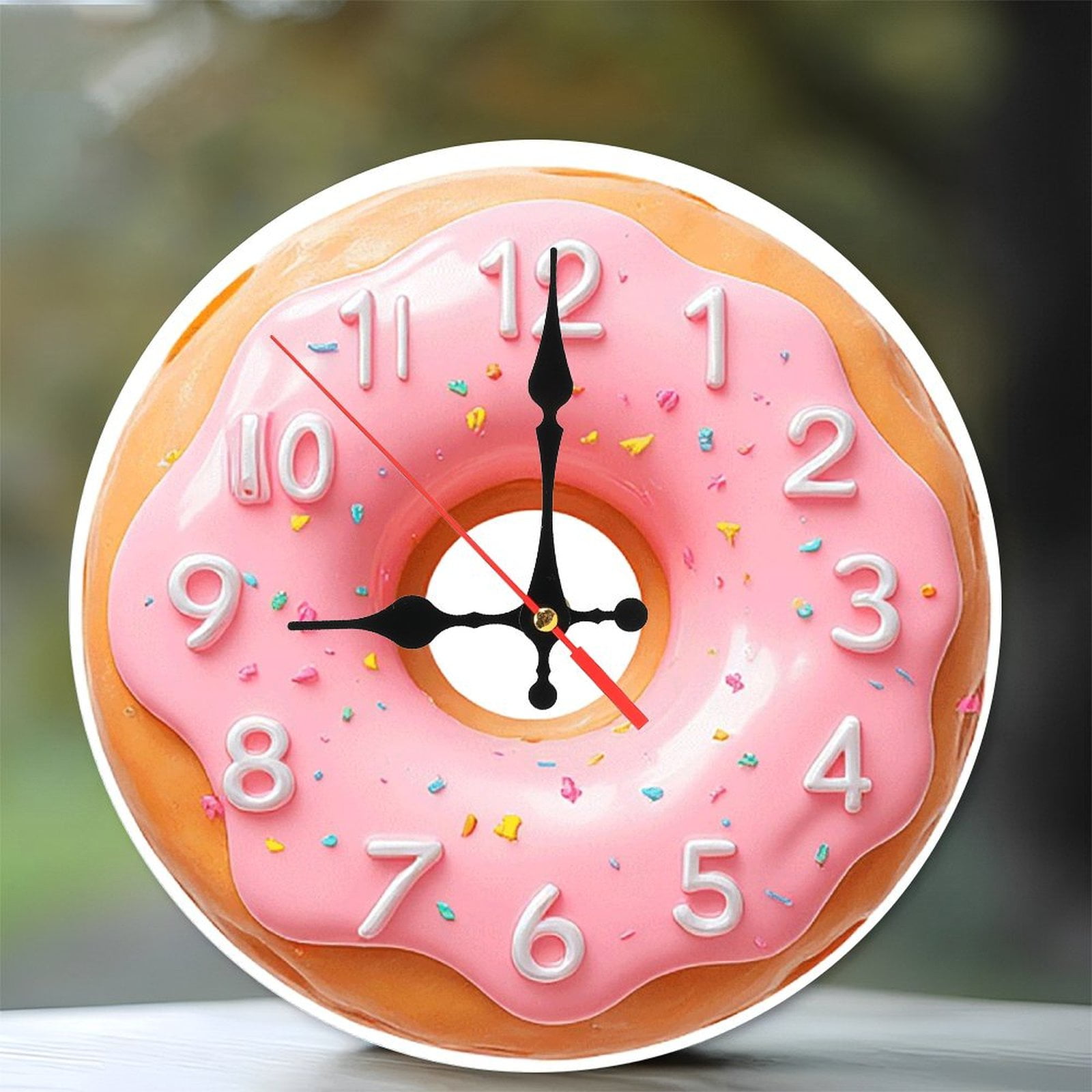Pink Donut Clock Wall Decor Home Kitchen 10-Inch Silent Wooden Wall ...