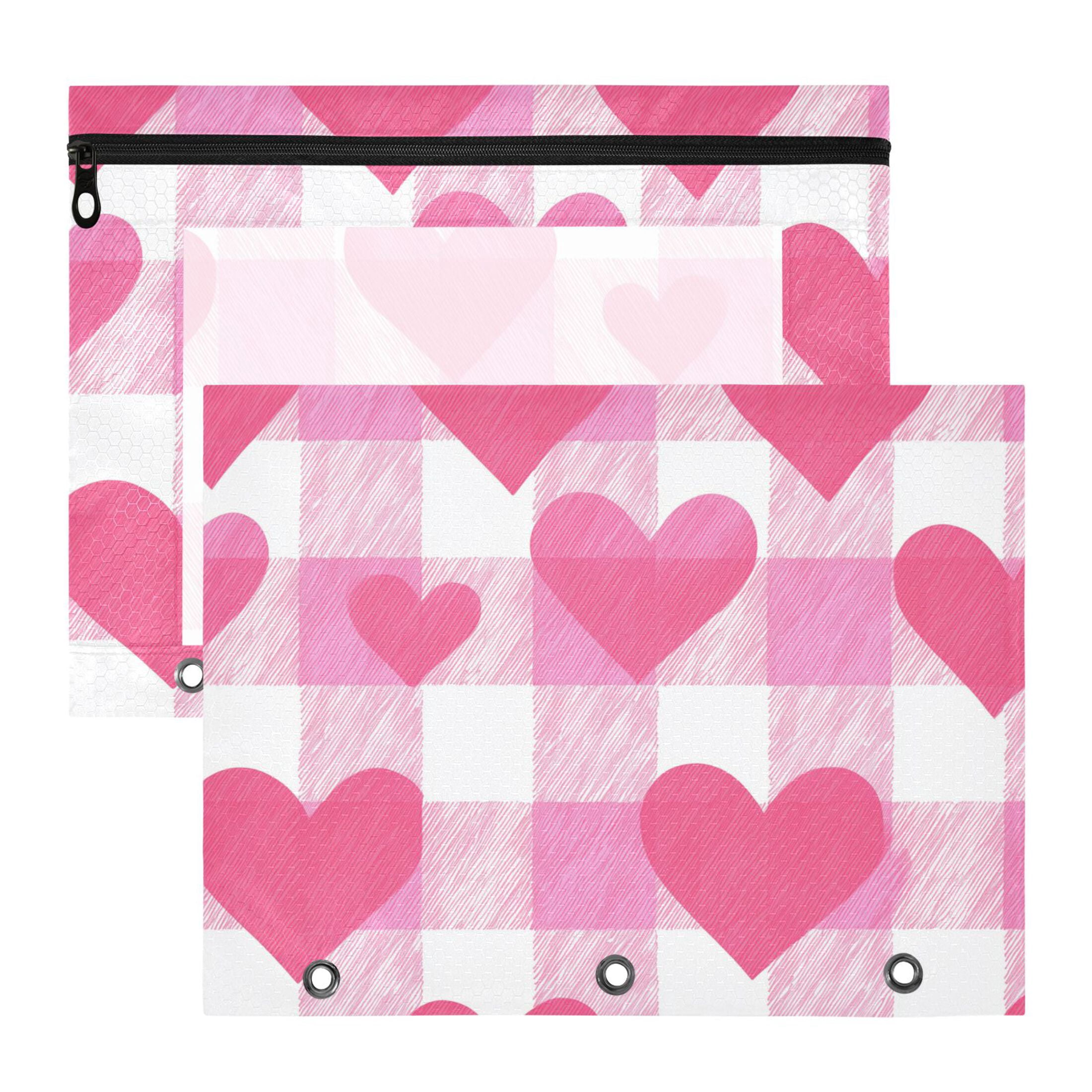 Pink Doodle Plaids with Valentine Hearts 3-Ring Binder Pocket with ...