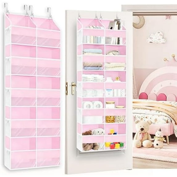 Pink Over The Door Organizer 5 Tiers, Extra Large Behind Door Storage ...