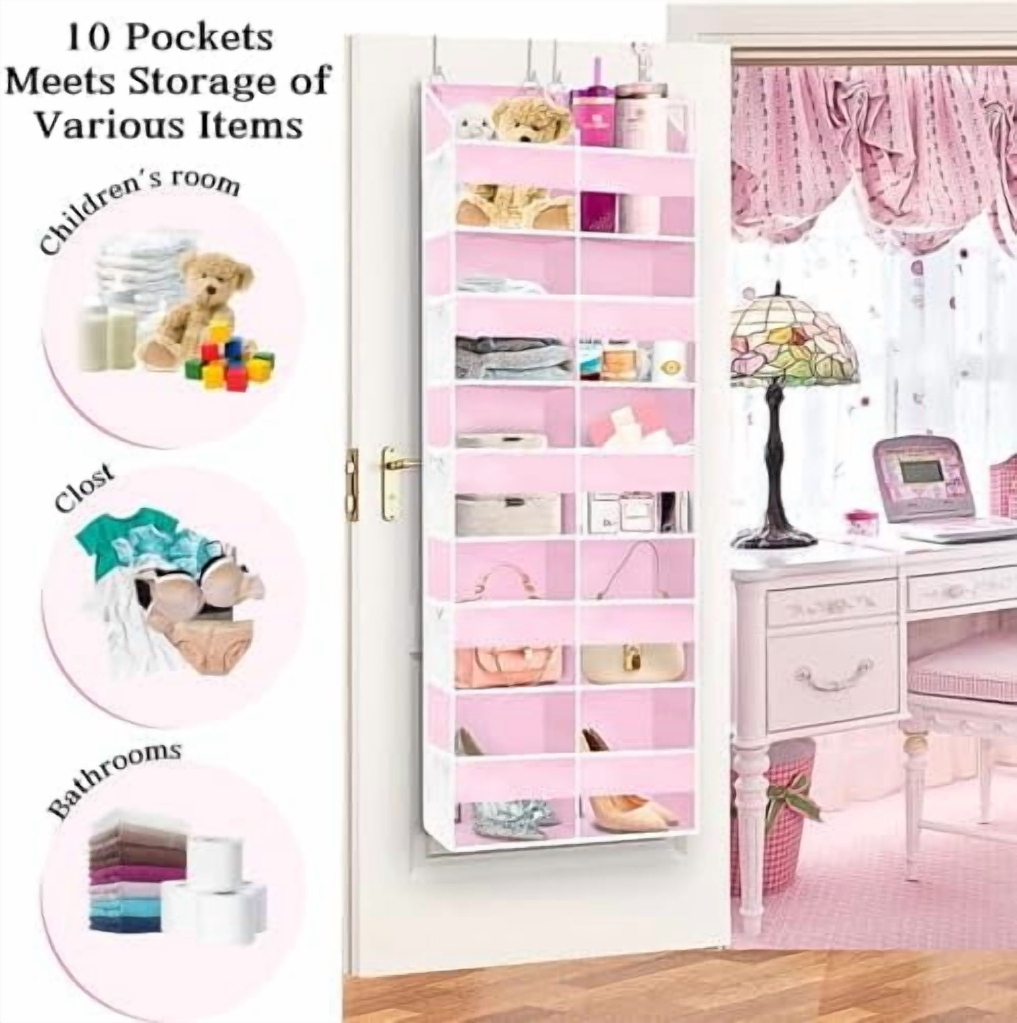 Pink Over The Door Organizer 5 Tiers, Extra Large Behind Door Storage ...