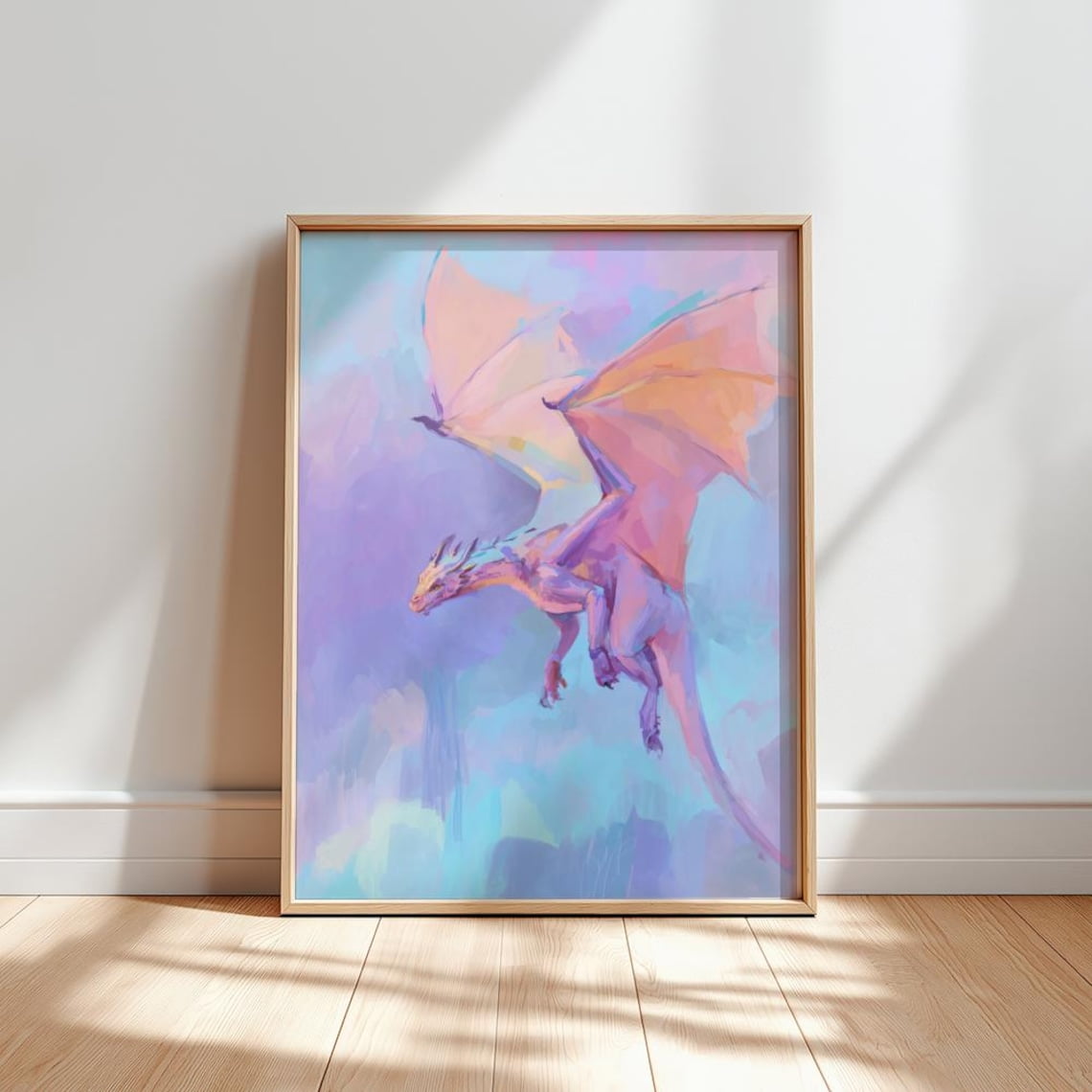 Pink Dragon Art Poster: Whimsical Nursery Decor, Unframed Canvas Size ...