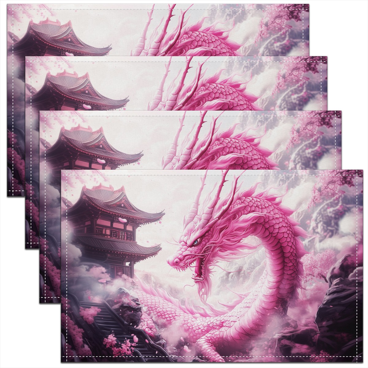 Pink Dragon Placemats for Dining Table,Japanese Tempo Cherry Blossom ...