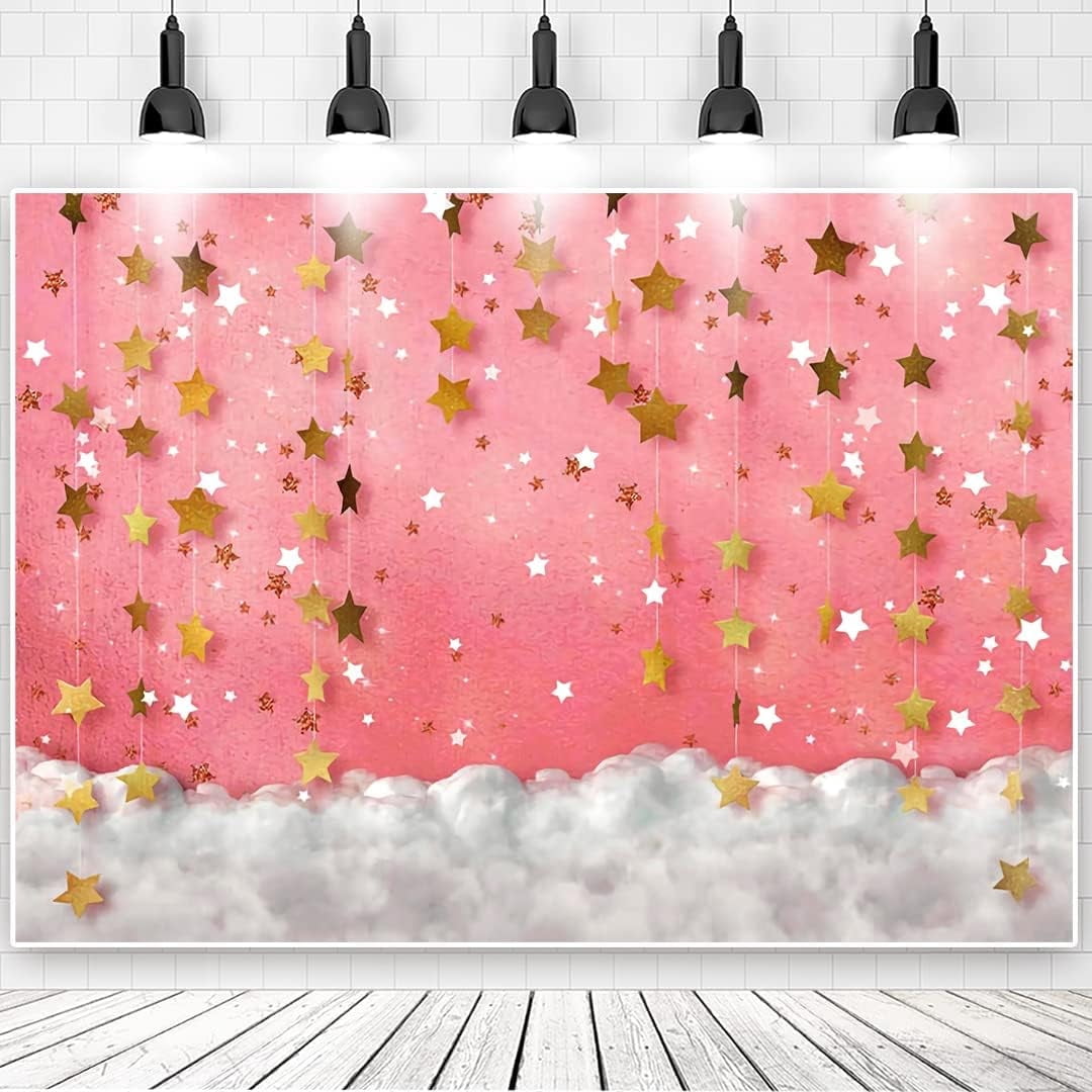 Pink Dreamy Golden Stars Pendant Backdrop Girl Baby Shower Party ...