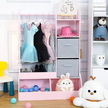 EastVita Girls'Dress-Up Storage with Light & Mirror,Kids Clothing Rack ...