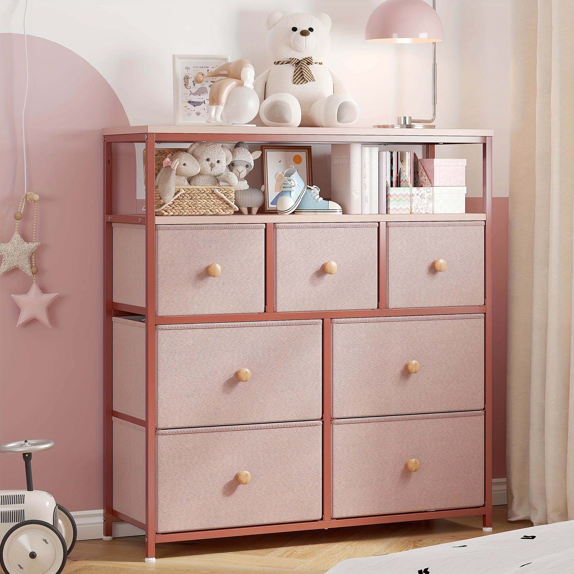Pink Dresser, Dresser for Bedroom with 7 Drawers, Chests of Drawers ...