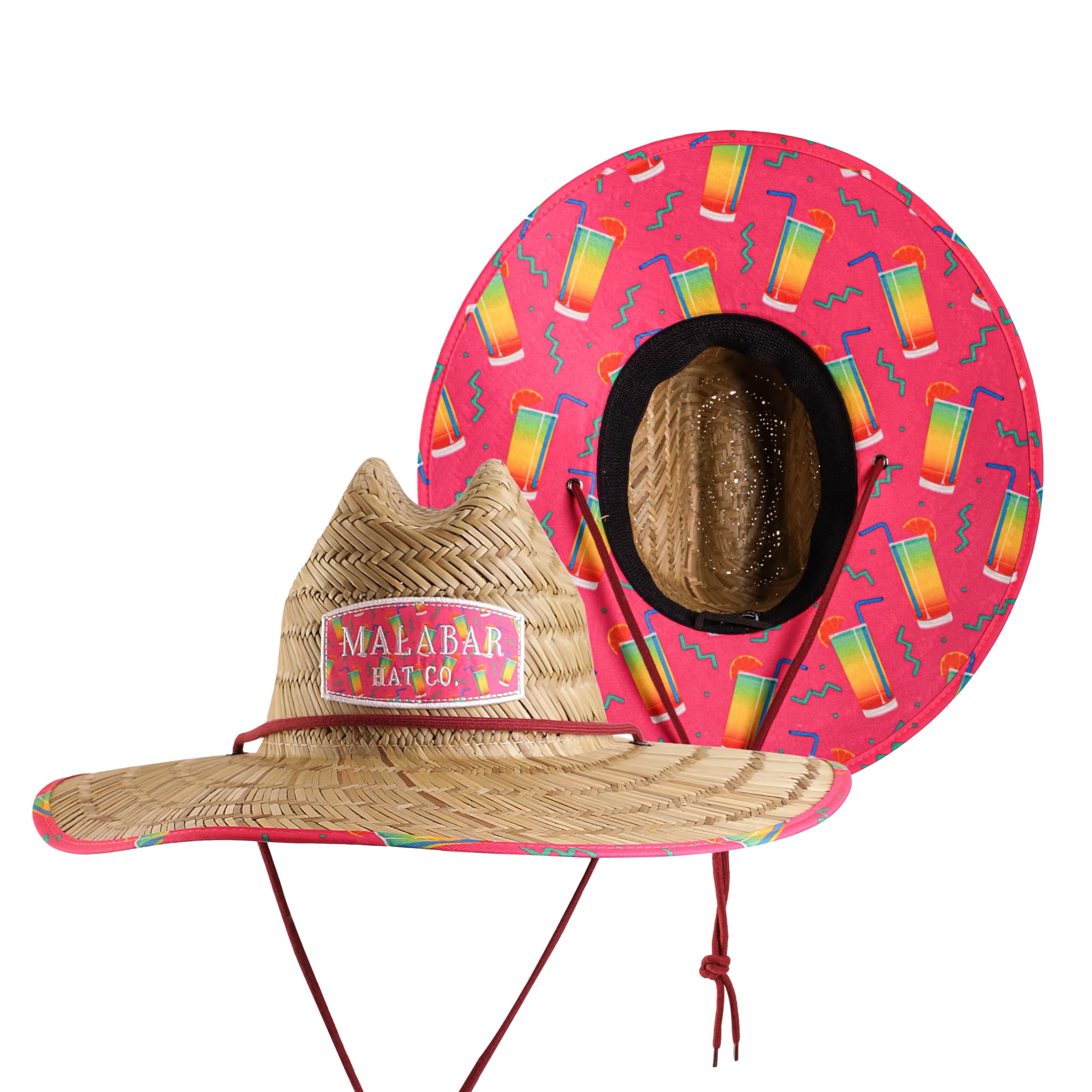 Pink Drink Hat Fabric Pattern Print Straw Sunhat Men & Women, Lifeguard ...
