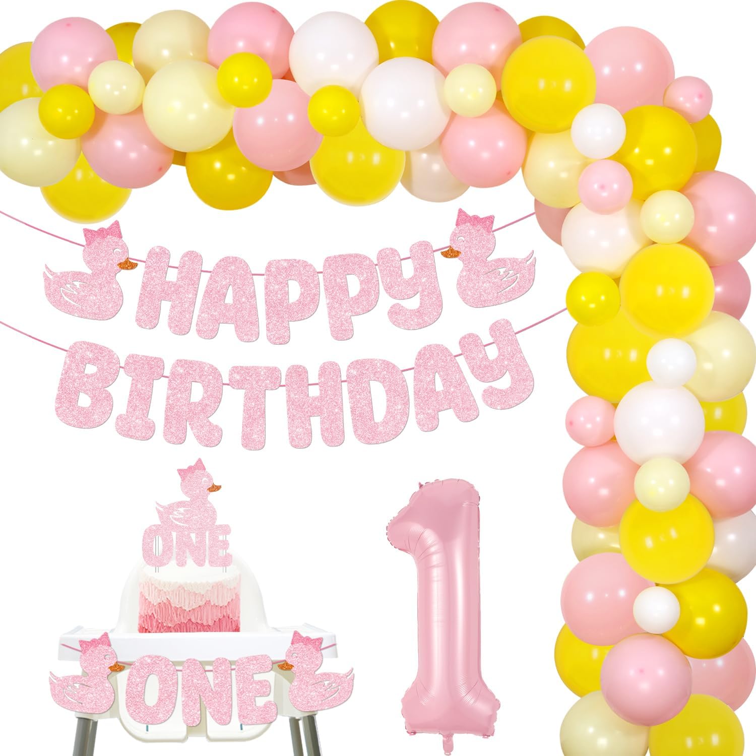 Pink Duck Birthday Party Decoration Ducky Pink Yellow Balloon Arch ...