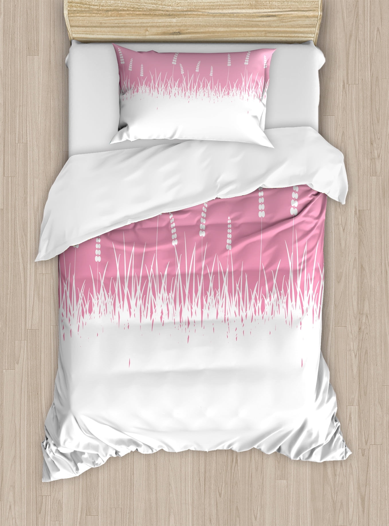 Pink Duvet Cover Set, Field Farm Life Inspired Scene Cut into Half with ...