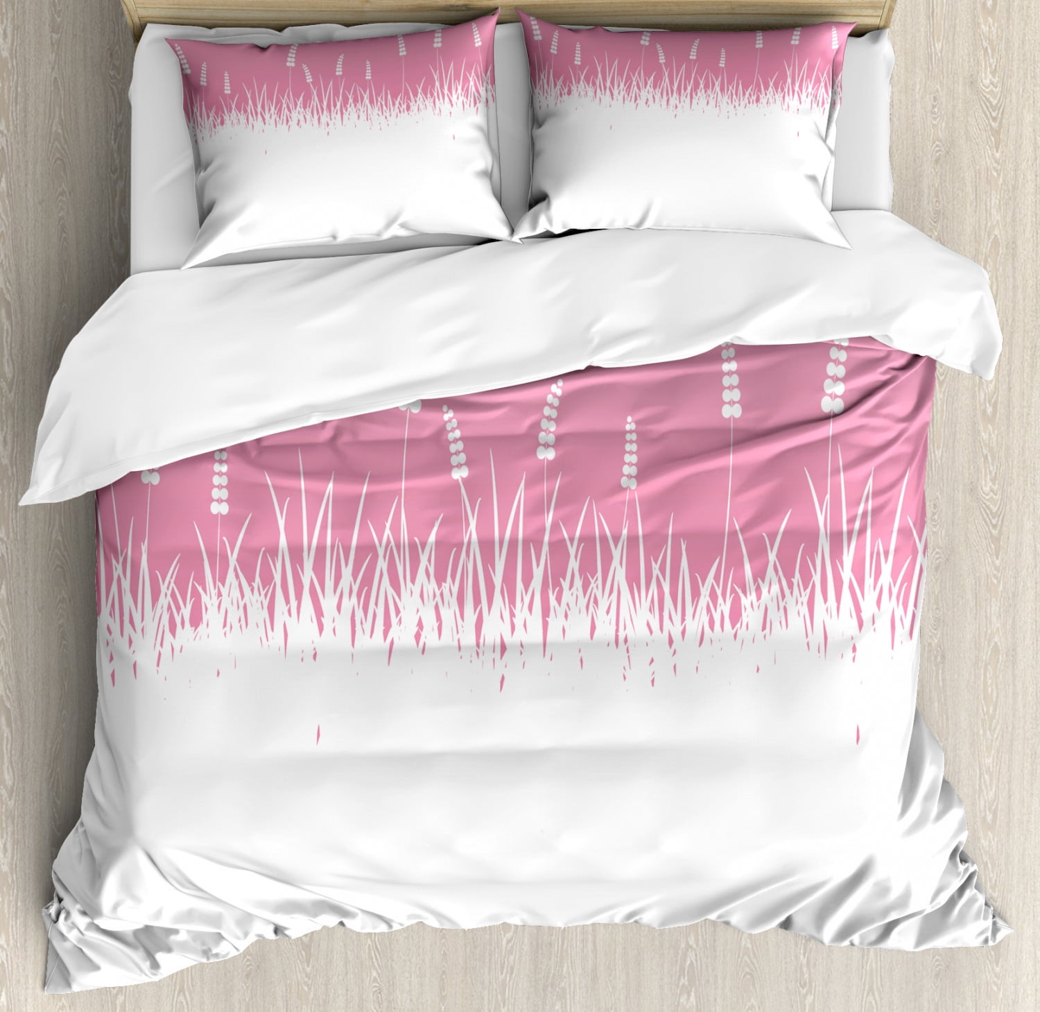 Pink Duvet Cover Set, Field Farm Life Inspired Scene Cut into Half with ...