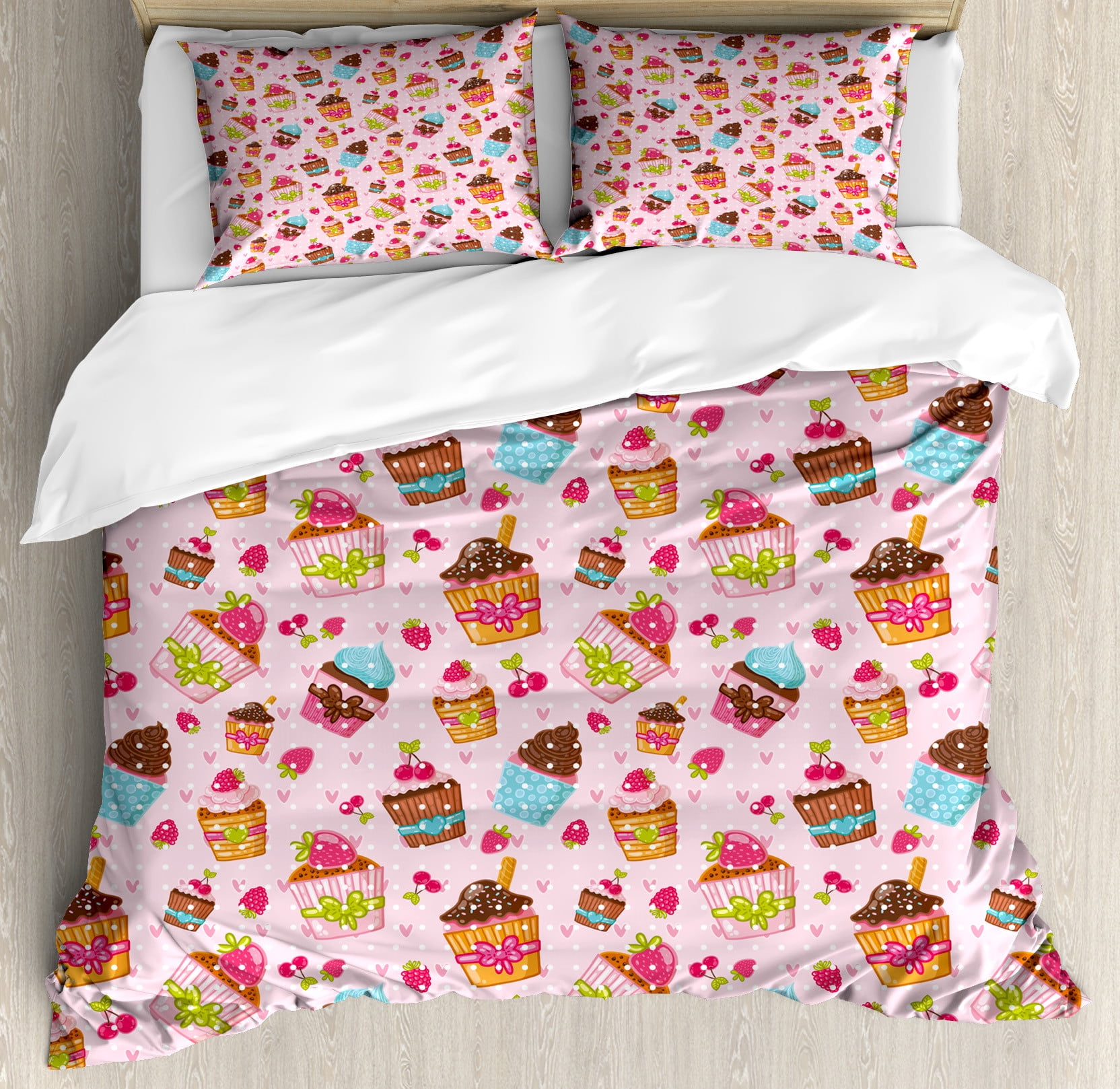 Pink Duvet Cover Set, Kitchen Cupcakes Muffins Strawberries and ...